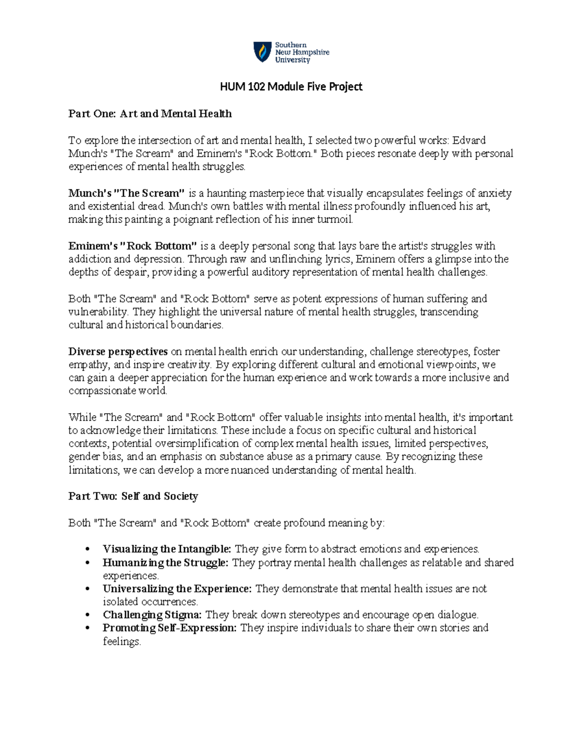 HUM 102 Module V Project: Art's Impact on Mental Health & Identity ...