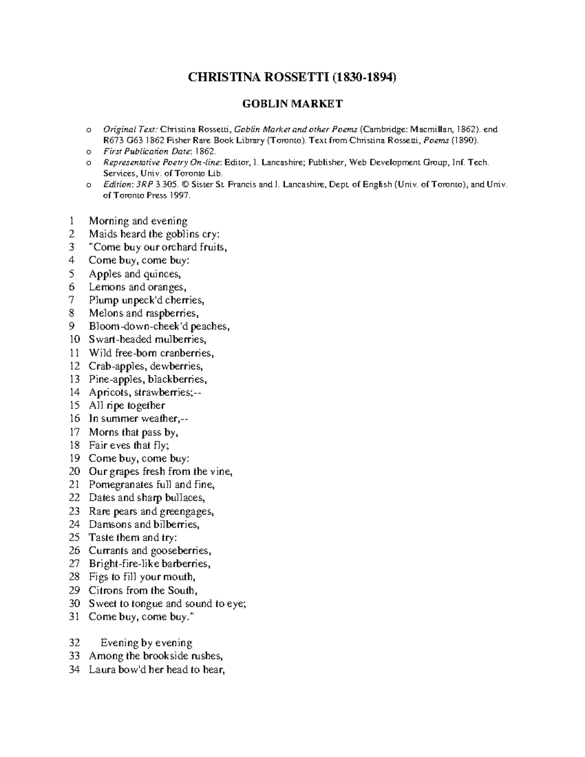 Christina Rossetti Goblin Market - end R673 G63 1862 Fisher Rare Book ...
