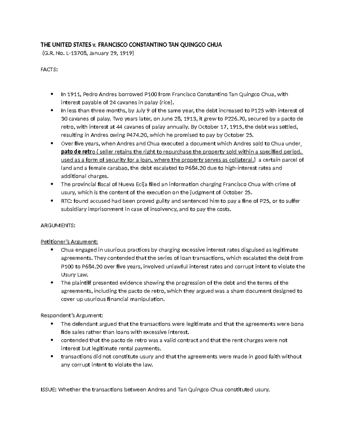 Philo - THE UNITED STATES v. FRANCISCO CONSTANTINO TAN QUINGCO CHUA (G ...
