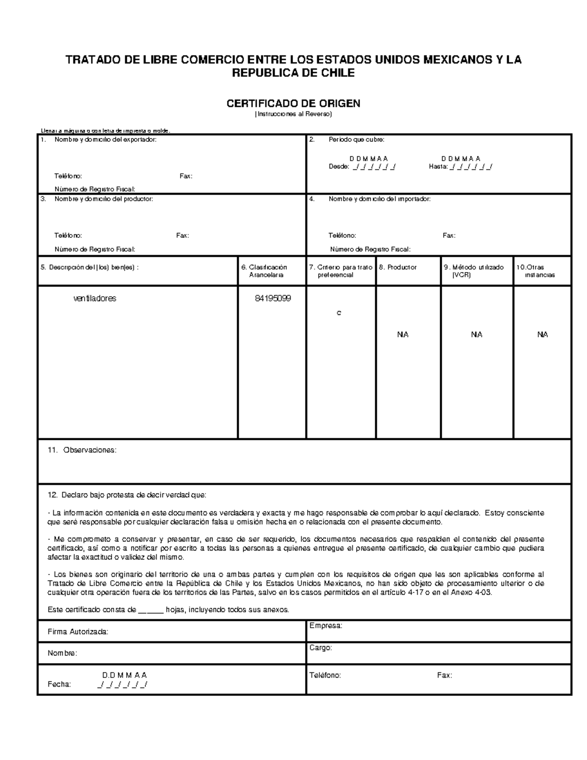 Certificado de Origen - Tratado de Libre Comercio CH-TRAT - Studocu