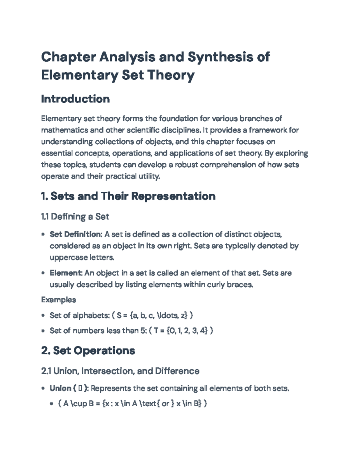 Elementary Set Theory: Concepts, Operations, and Applications - Chapter ...
