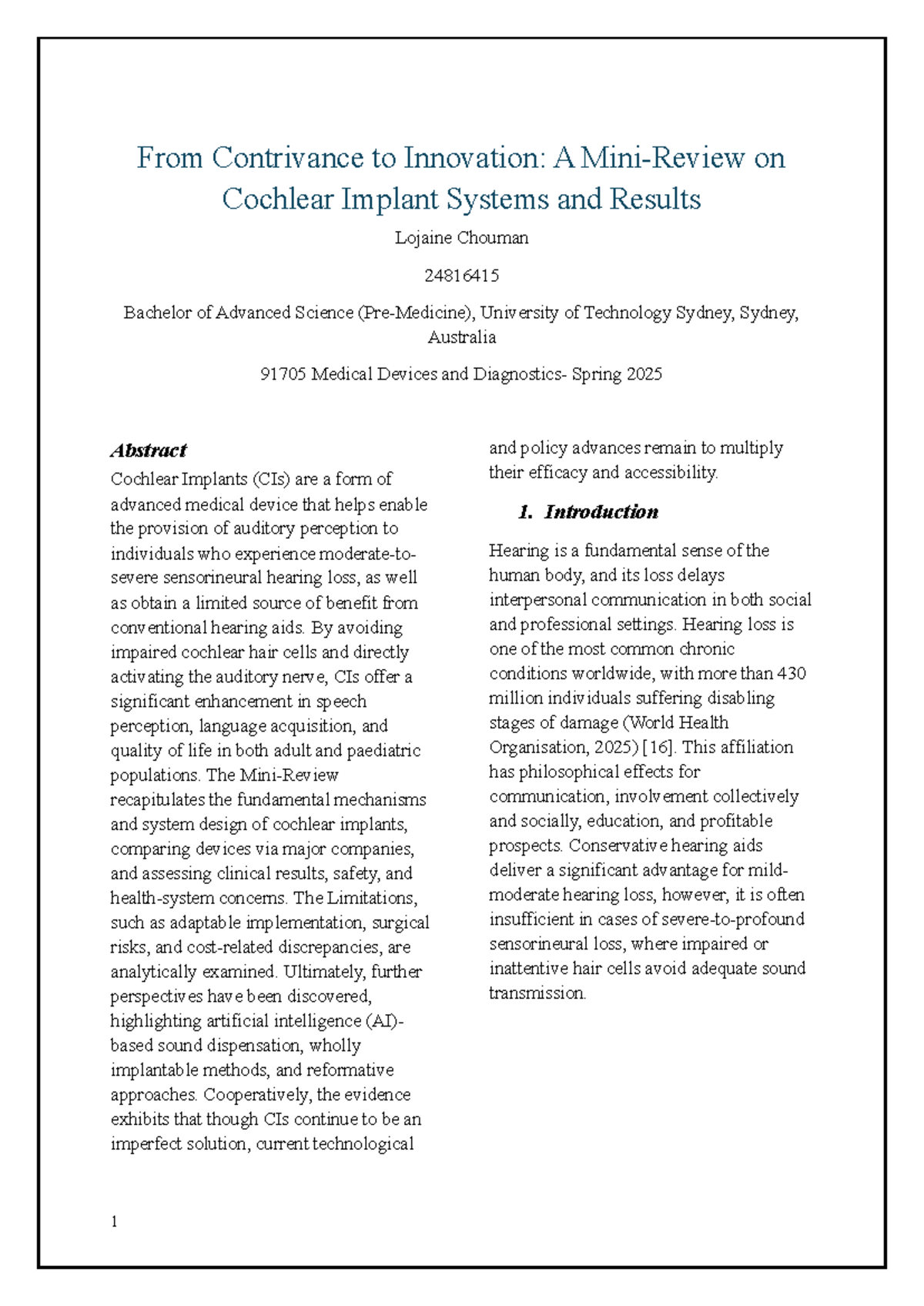 Cochlear Implant Systems: Innovations and Clinical Outcomes (MED 91705 ...