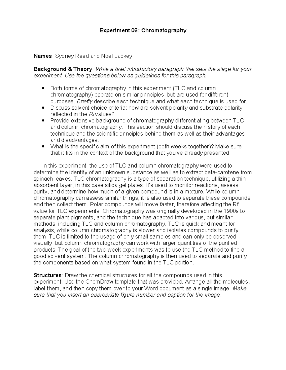 Lab 06: Chromatography Techniques - TLC & Column Analysis - Studocu