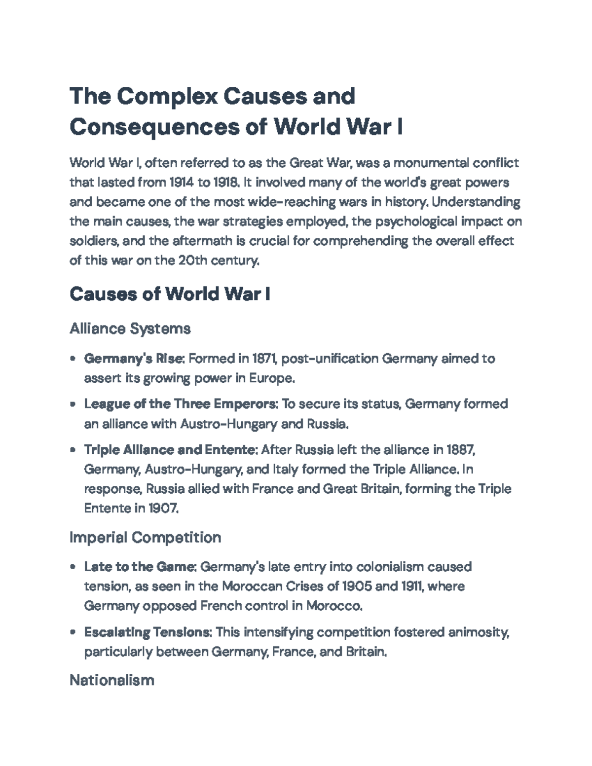 WWI Causes & Consequences: A Deep Dive Analysis for History 101 - Studocu