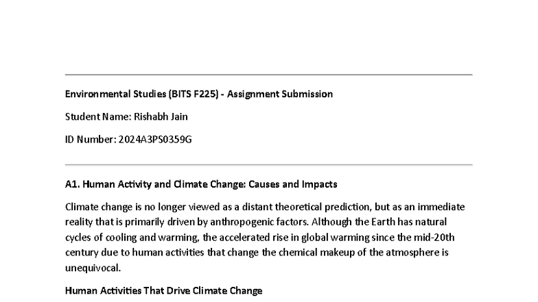 Environmental Studies (BITS F225) Assignment: Human Activity & Climate ...