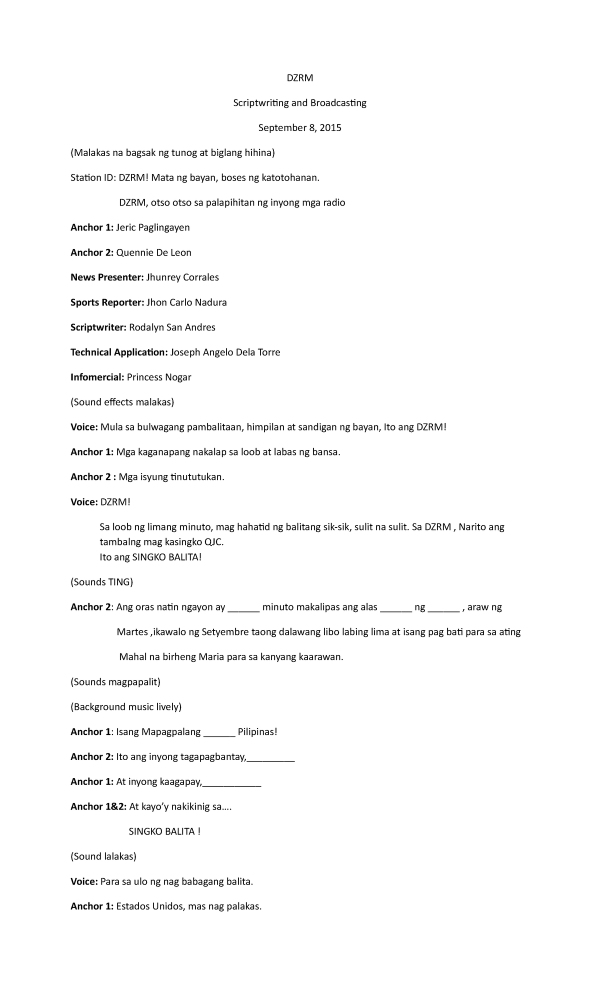 Filipino Radio Broadcasting Script - DZRM Scriptwriting and ...