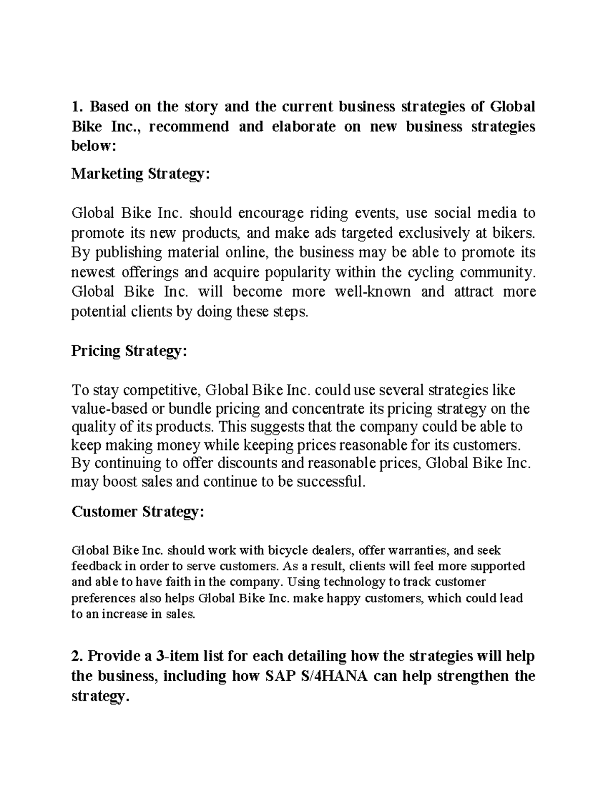 Business Strategy Recommendations for Global Bike Inc. (GBI) - Studocu