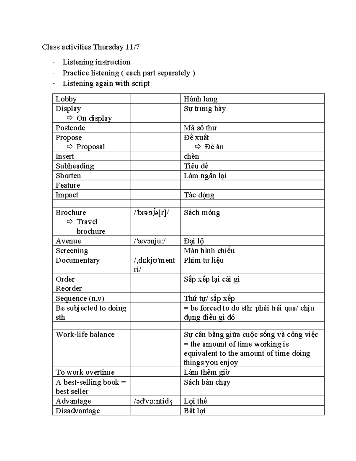 Class Activities Thursday: Listening & Concept Practice (11) - Studocu
