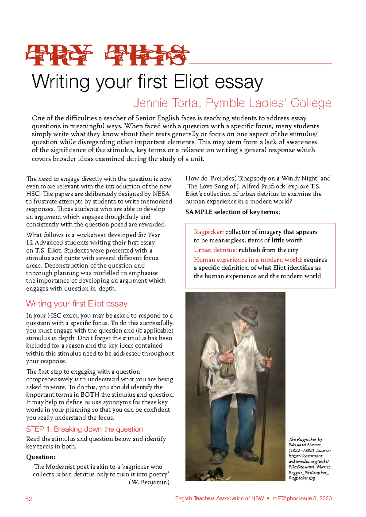 HSC English Advanced: Writing Your First Eliot Essay Guide - Studocu
