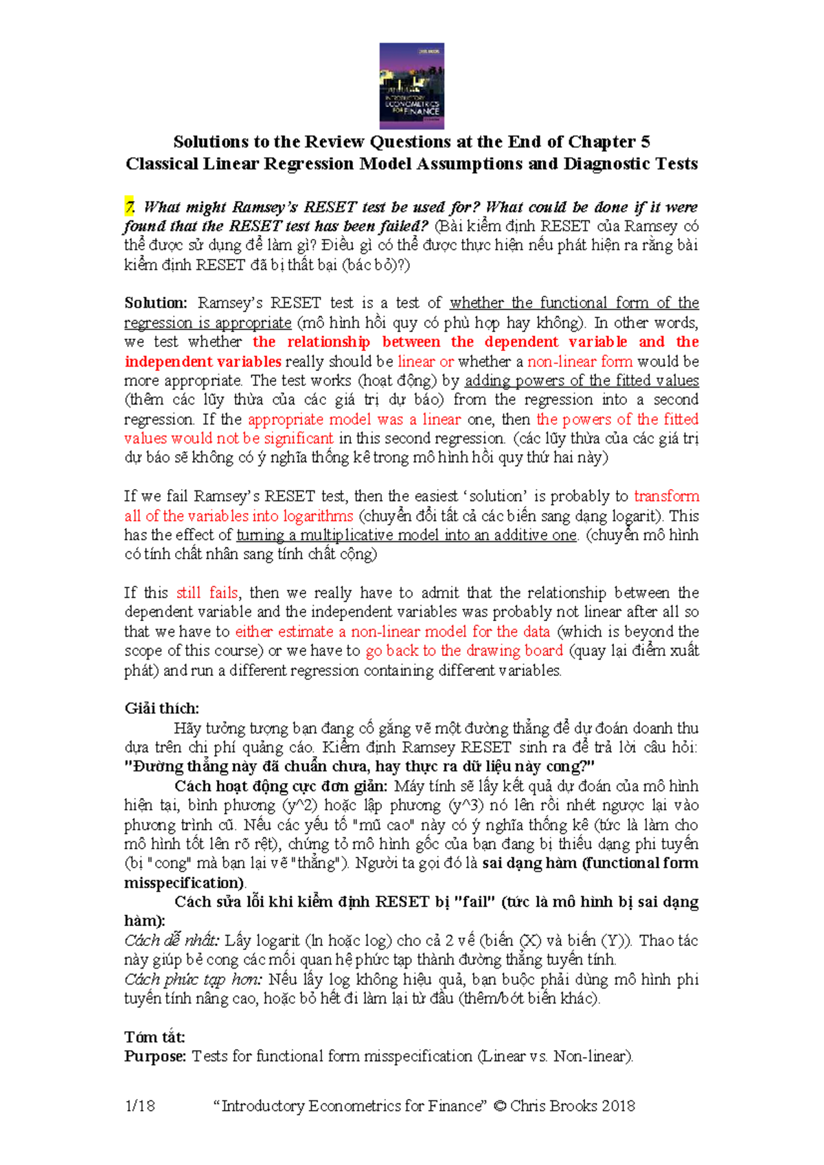 Solutions to Review Questions: Chapter 5 - Classical Linear Regression ...