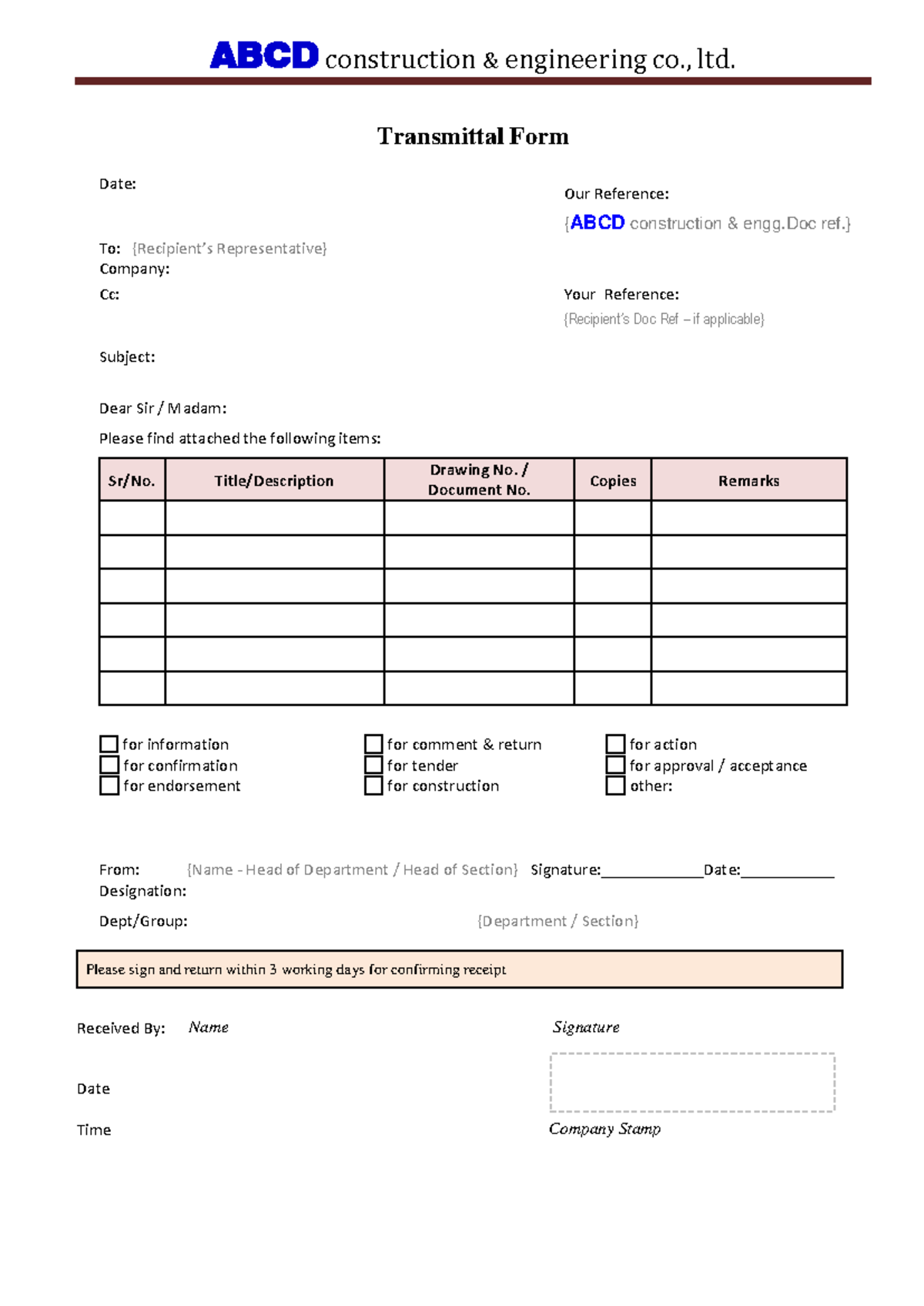 Transmittal Form 2 - Practice materials for class - ABCD construction ...
