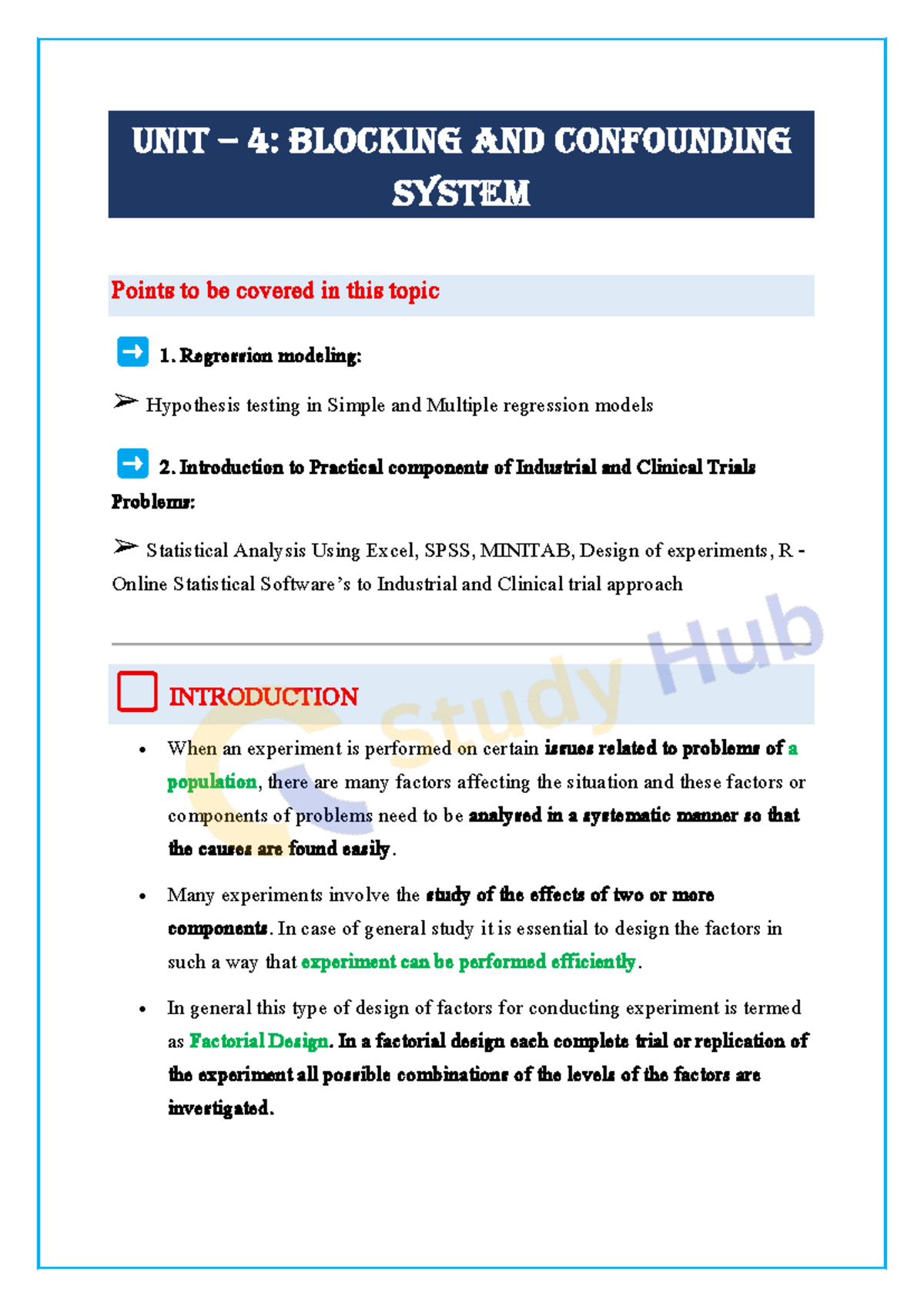 Biostatistics & Research Methodology: Unit 4 - Blocking & Confounding ...