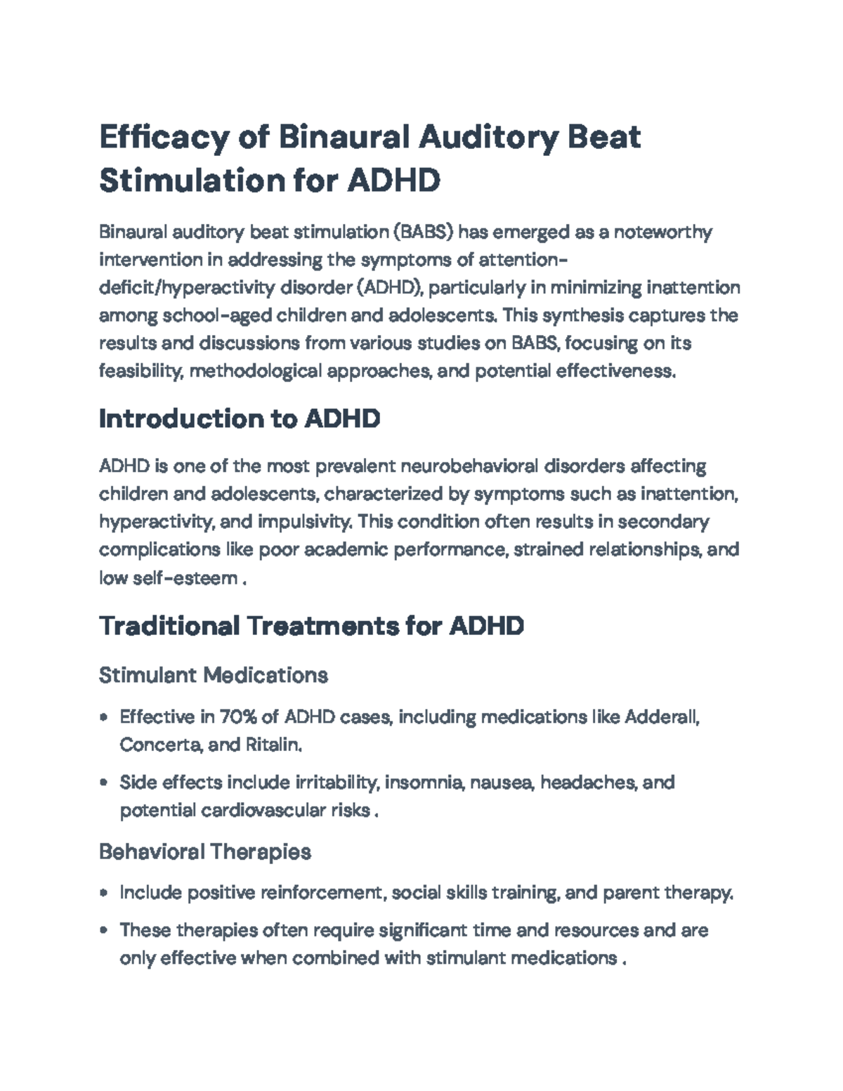 Efficacy of Binaural Auditory Beat Stimulation (BABS) for ADHD: Pilot ...