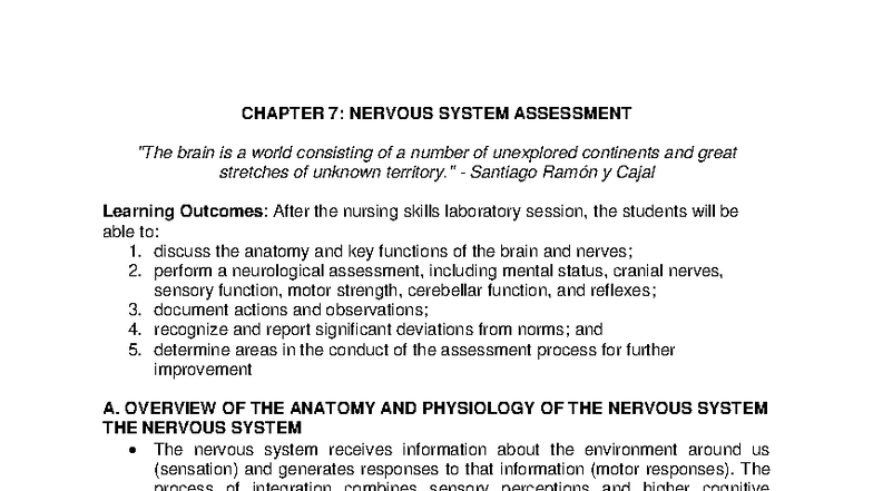 NCM 101B Chapter 7: Comprehensive Nervous System Assessment - Studocu