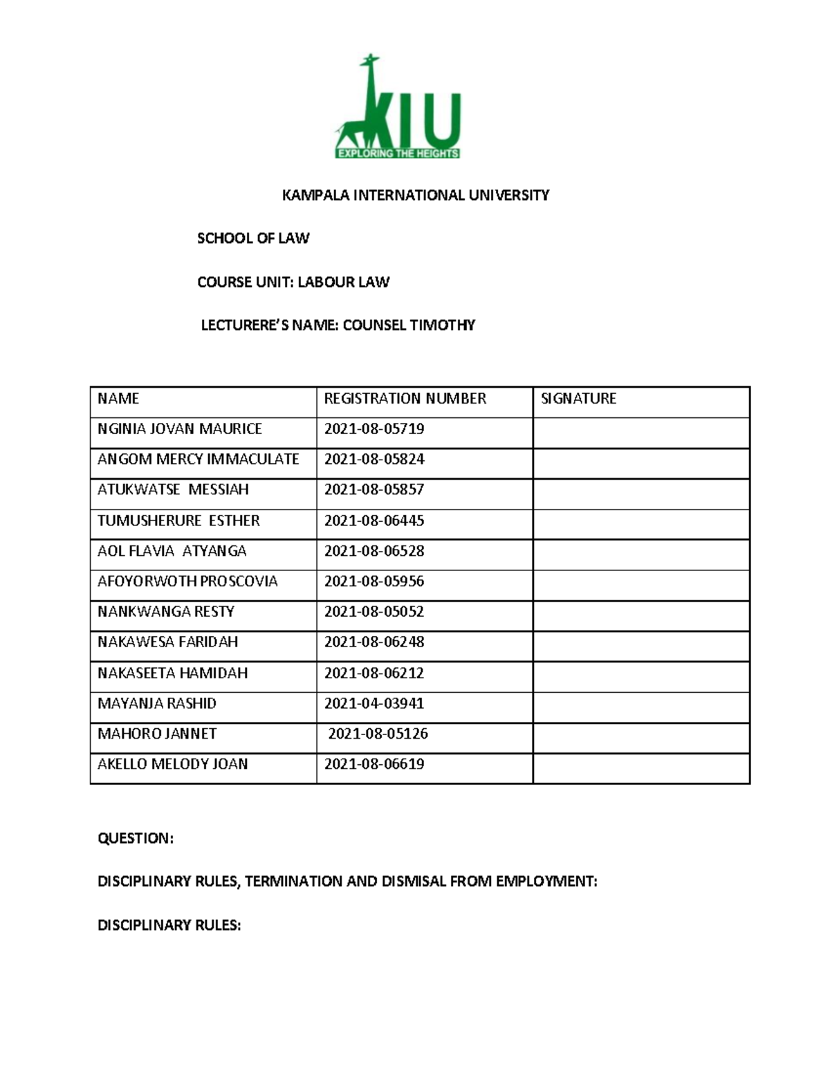 Labour Law Presentation: Disciplinary Rules, Termination & Dismissal ...