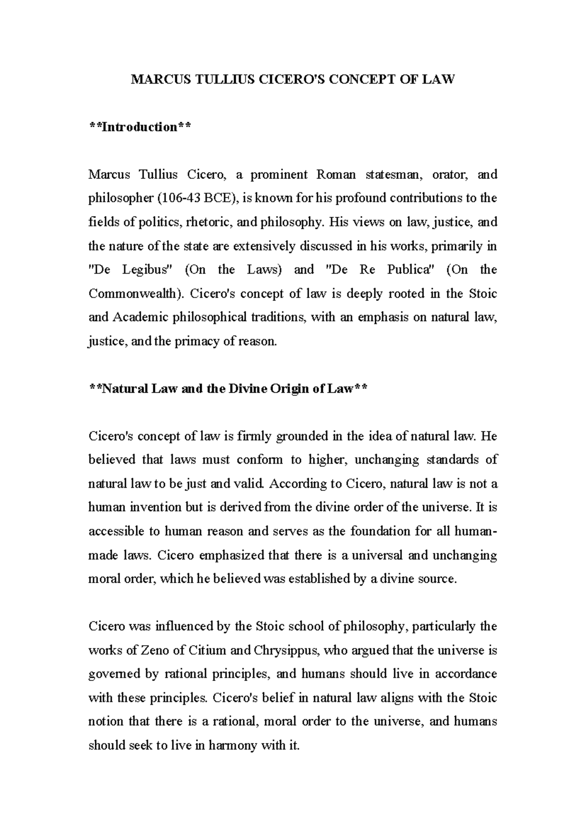 MARCUS TULLIUS CICERO'S CONCEPT OF LAW: A Philosophical Analysis - Studocu