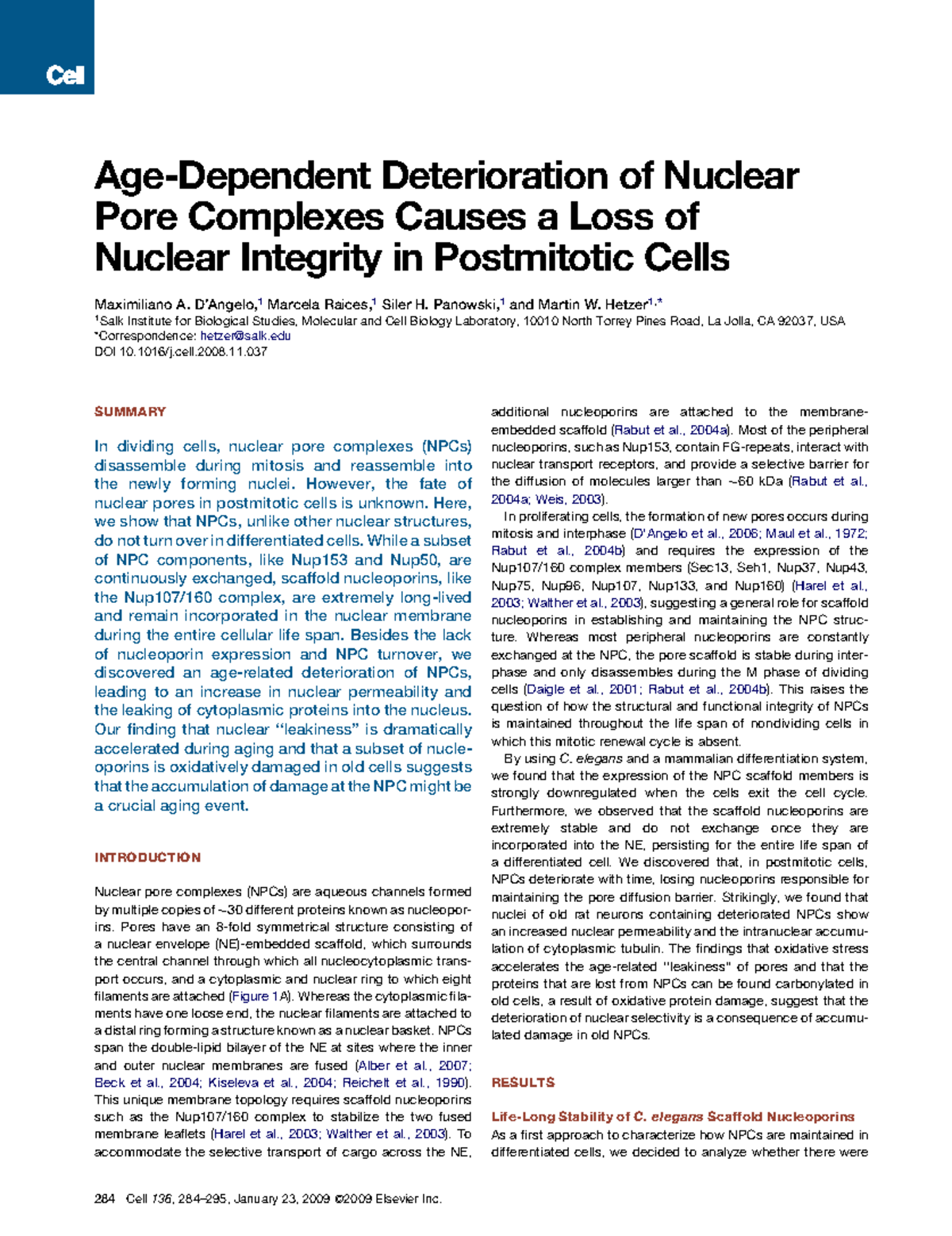 Deterioration of nuclear pore complexes and nuclear integrity in ...