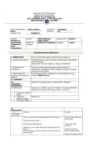 Semi detailed lesson plan - SEMI-DETAILED LESSON PLAN I objectives: At ...