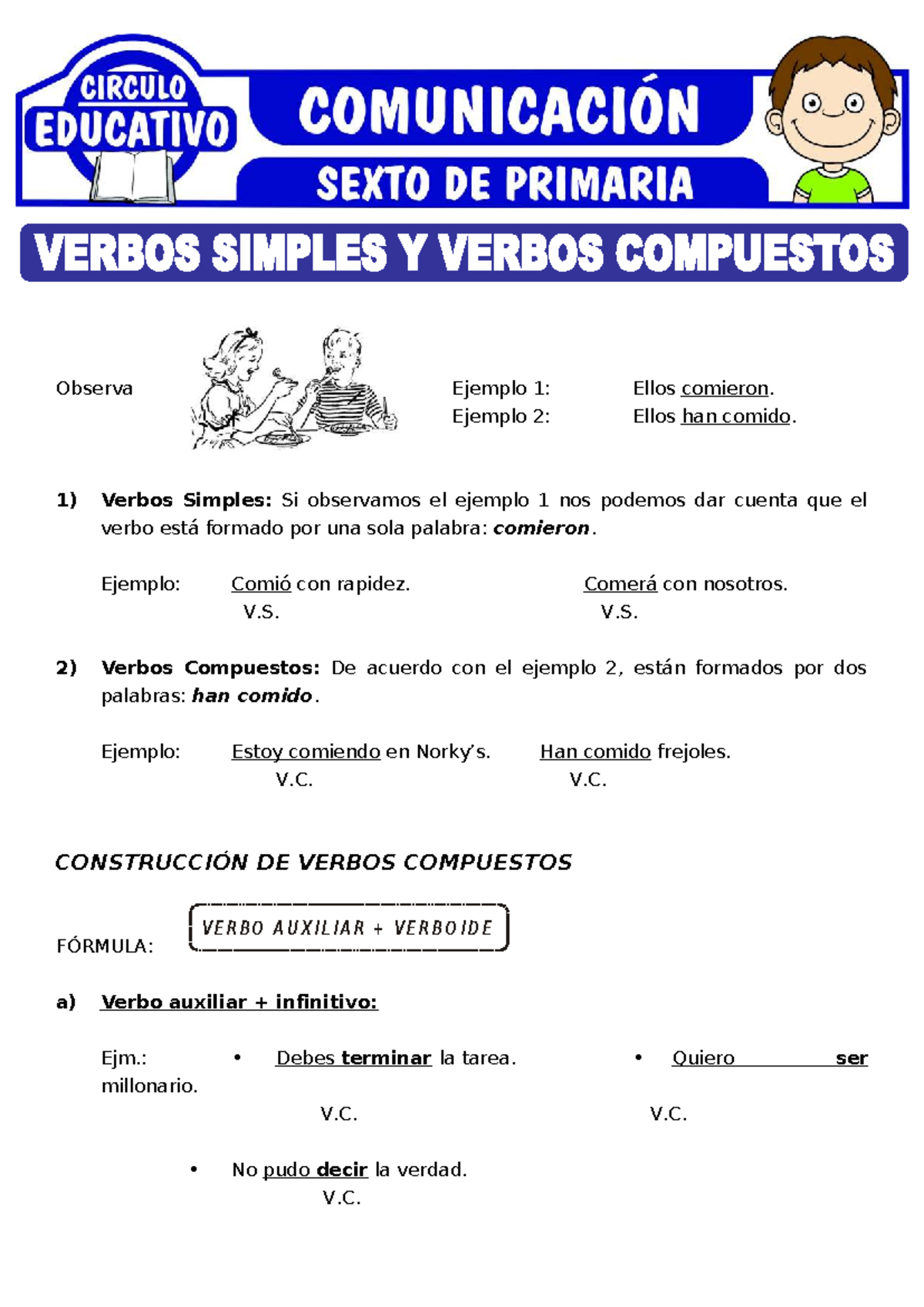 Verbos Simples y Compuestos: Ejercicios para Sexto de Primaria - Studocu