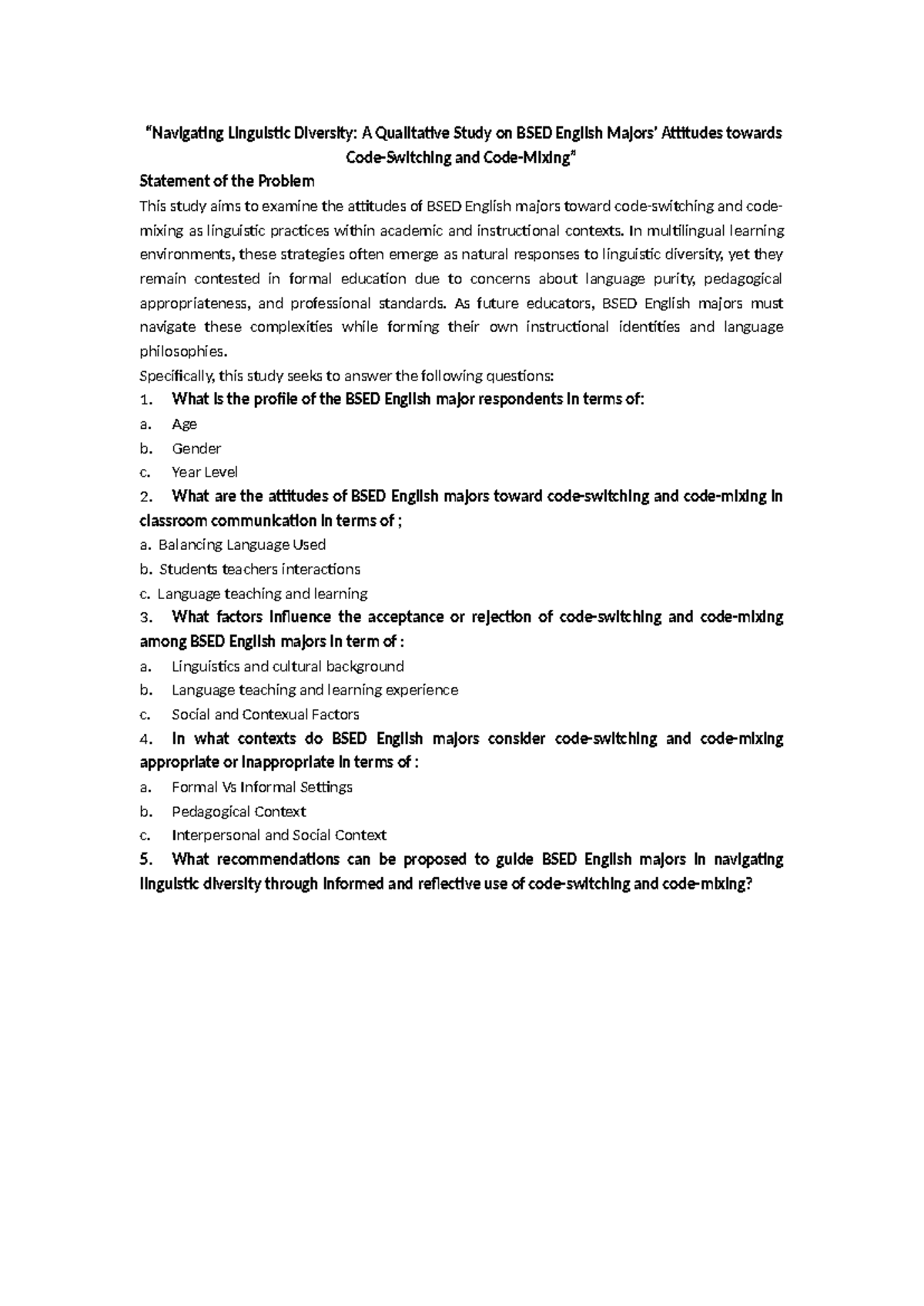BSED English Majors' Attitudes Towards Codemixing: A Qualitative Study ...