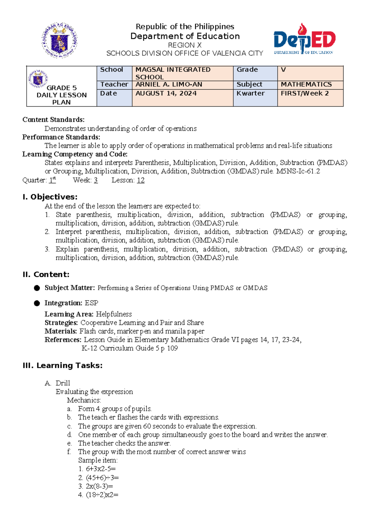 Mathematics - Math6 - Republic of the Philippines Department of ...