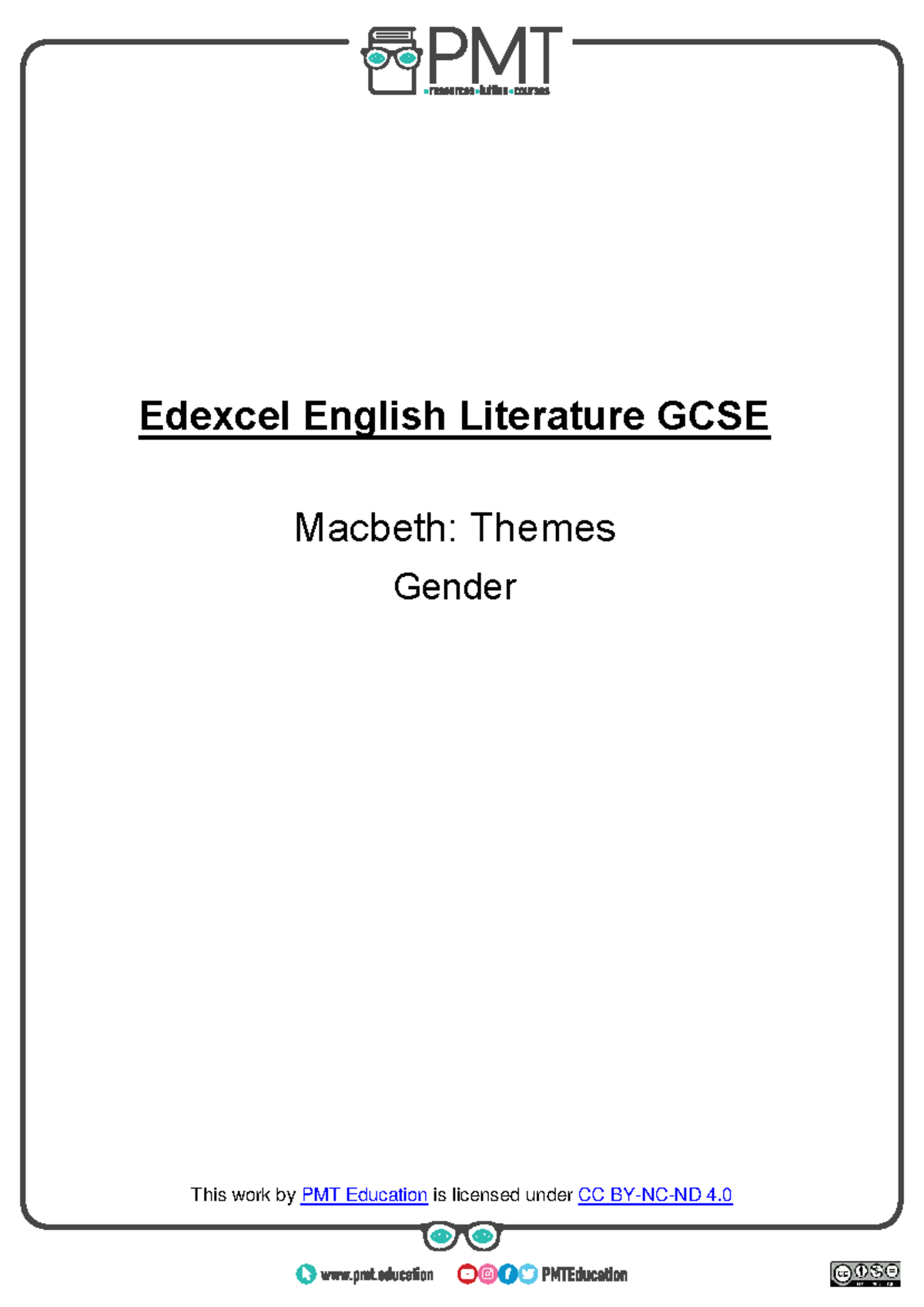 Edexcel English Literature GCSE Macbeth: Gender Themes Analysis - Studocu