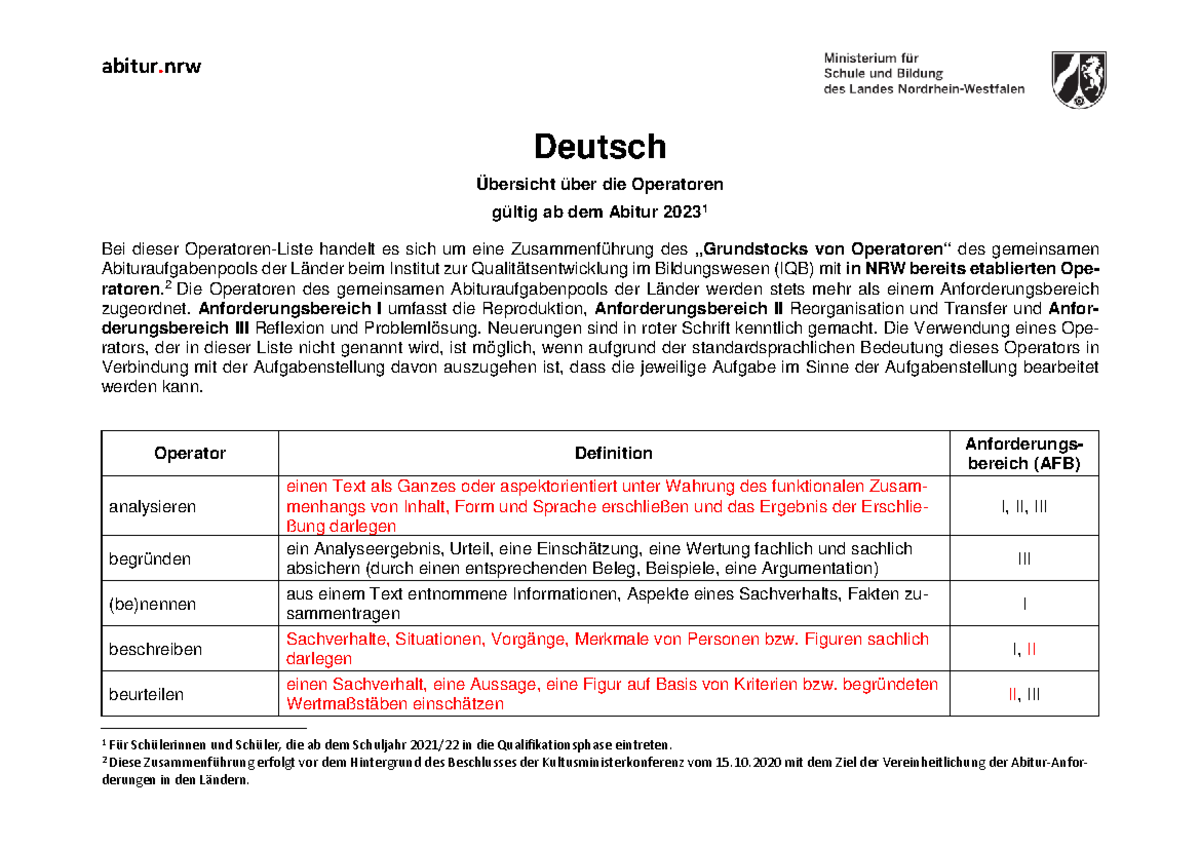 Deutsch Operatoren ab Abitur 2023 - abitur Deutsch Übersicht über die ...