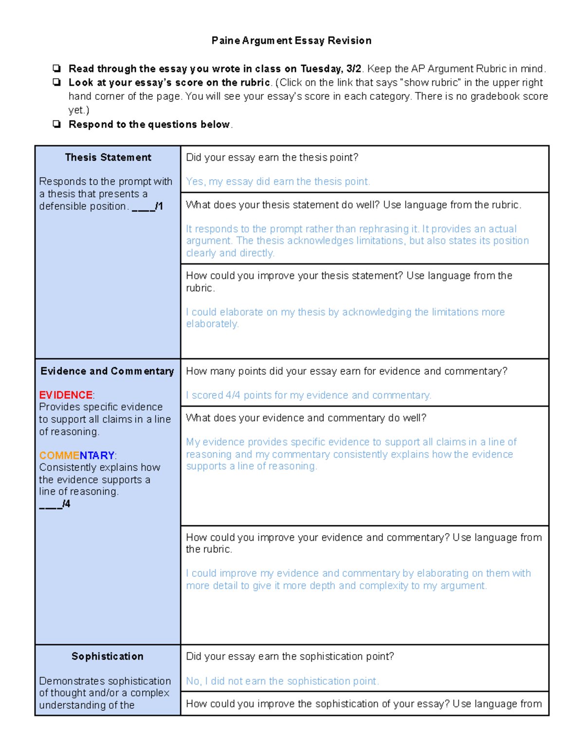 AP Lang Argumentative Essay Revision - Analyzing Thomas Paine's Claims ...