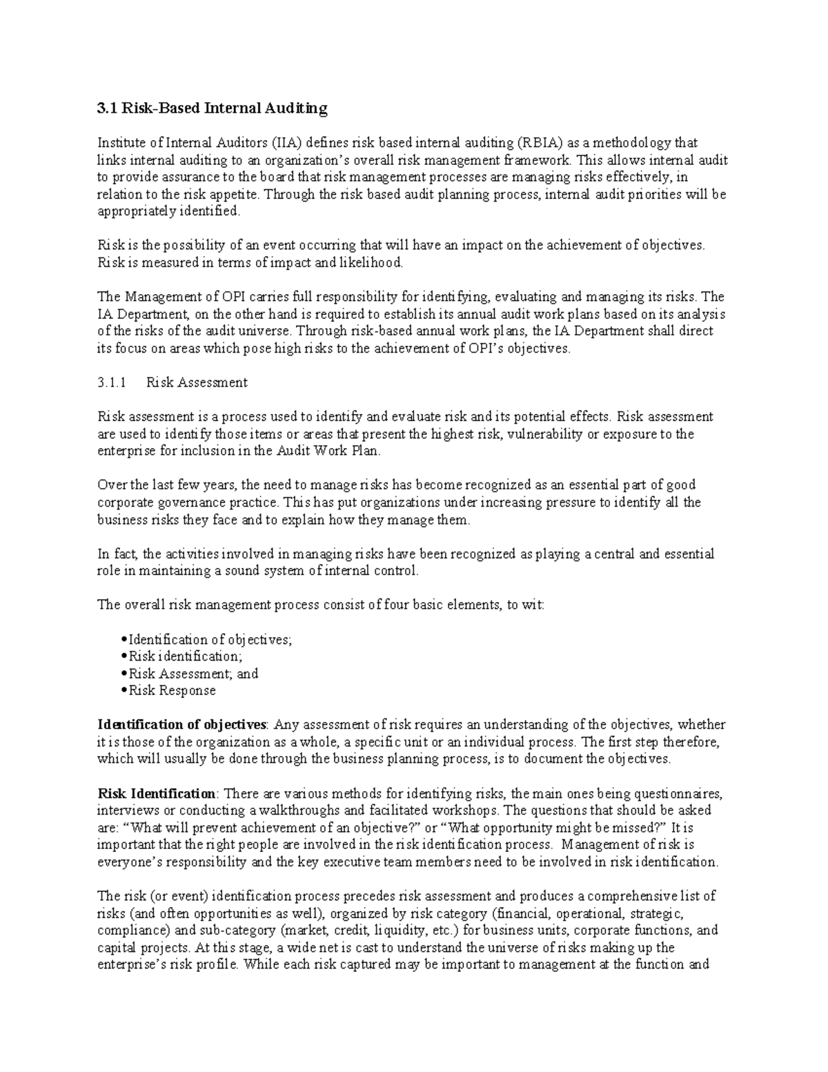 Risk Assessment in Risk-Based Internal Auditing - IIA Guide - Studocu
