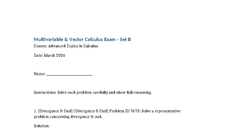 Multivariable Vector Calculus Exam Set B - Math 3190 - Studocu
