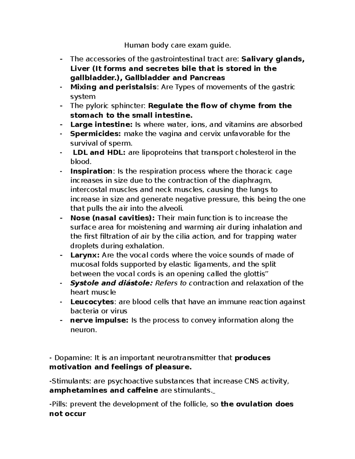 Human Body Care Final Exam Guide (Course Code: HBC101) - Studocu