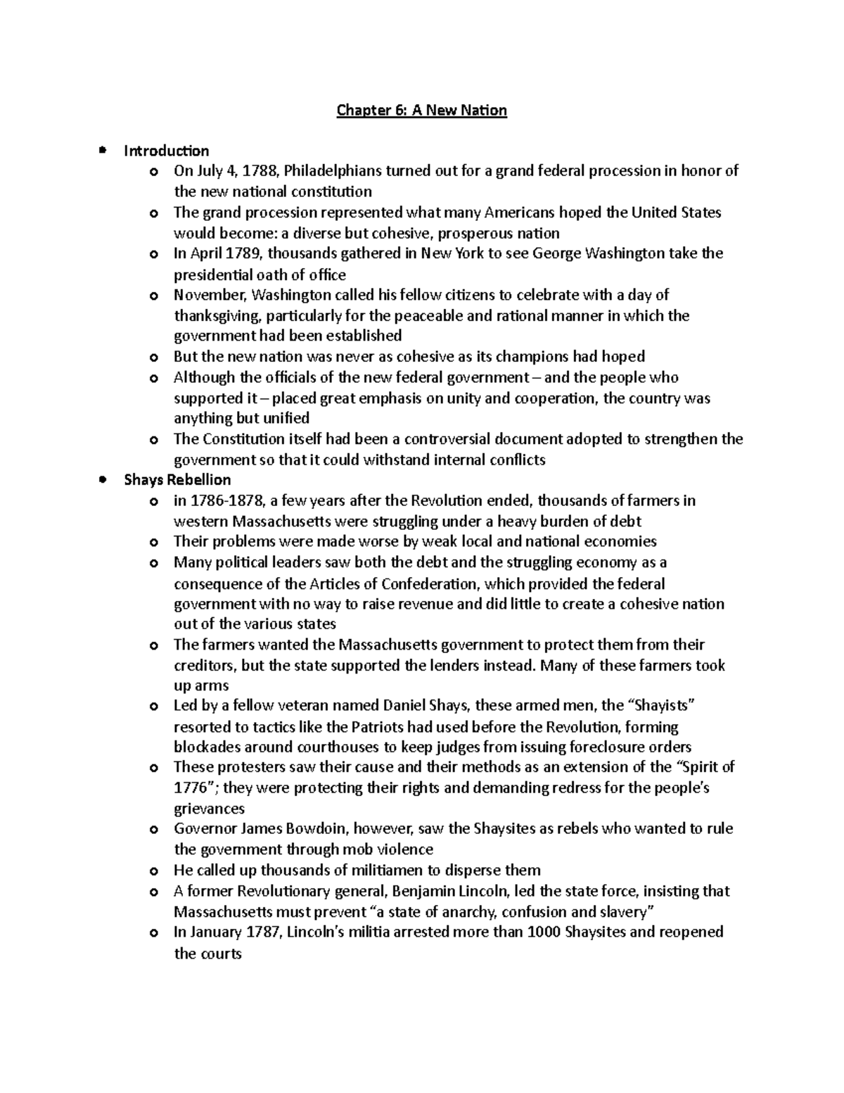 Chapter 6 Notes: Establishing a New Nation and Its Challenges - Studocu