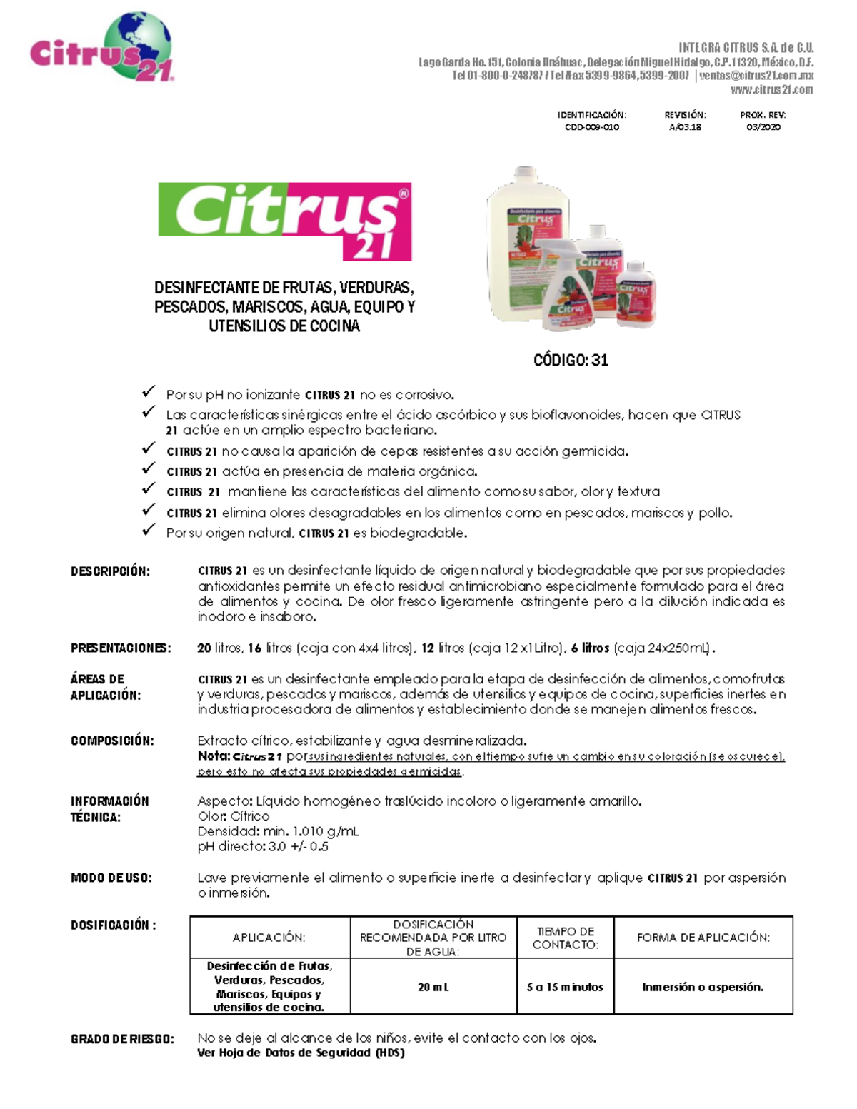 Citrus 21 FT 2018 - Resumen Quimica - INTEGRA CITRUS S. de C. Lago ...