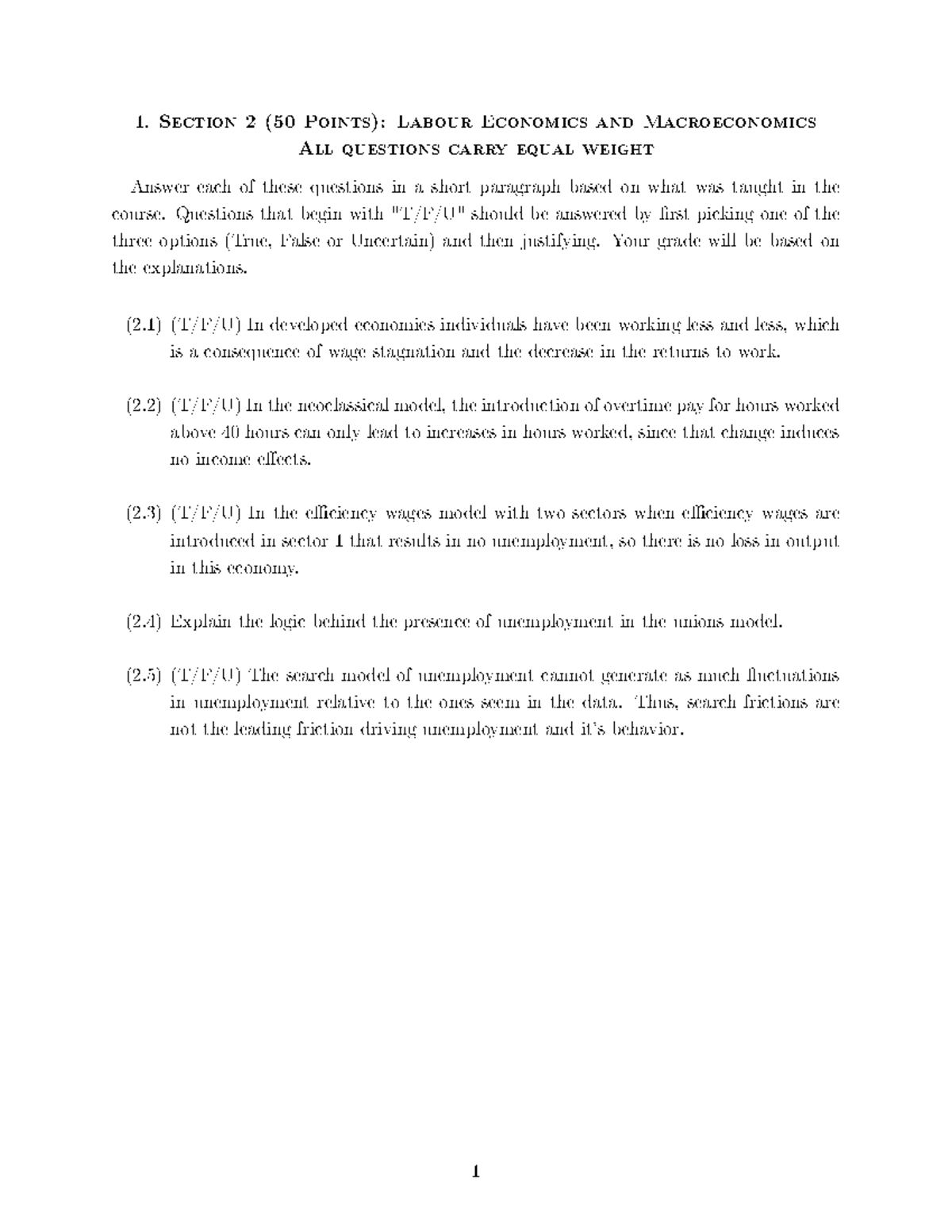 Labour Economics & Macro Practice Exam II (50 pts) Instructions - Studocu