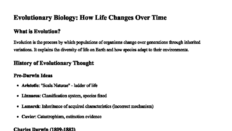 Science 10: Evolutionary Biology Overview and Key Concepts - Studocu