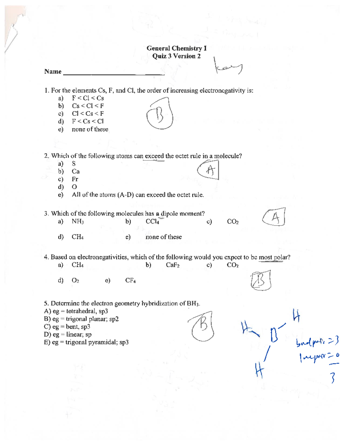 Fall 2025 General Chemistry I Quiz 3 Answer Key - Studocu