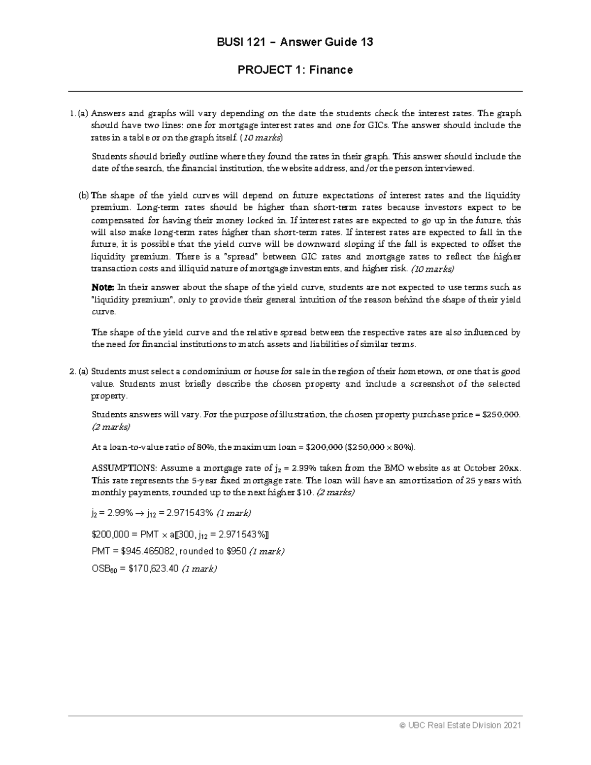 BUSI 121 Project 1: Finance Answer Guide and Calculations - Studocu