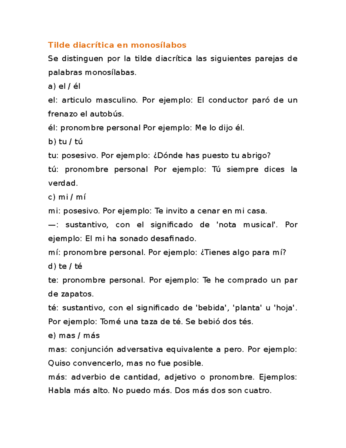 Ejemplos de Tilde Diacrítica en Monosílabos - Actividad 2023 - Studocu