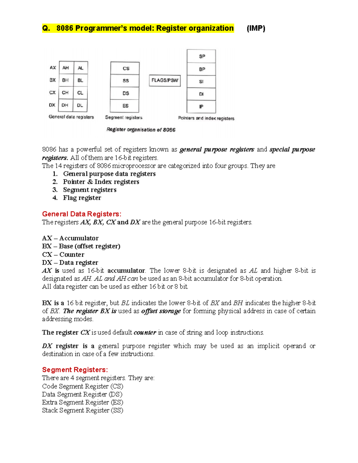 Registers and Flags in 8086 - Q. 8086 Programmer’s model: Register ...