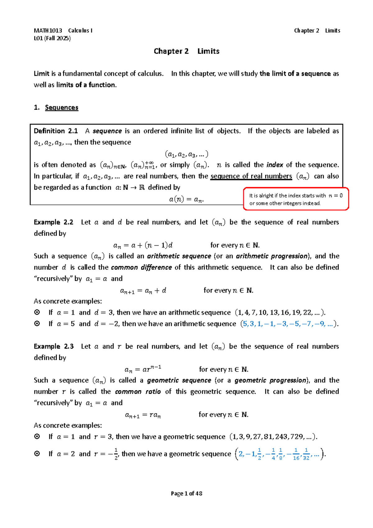 MATH1013 Calculus I L01 (Fall 2025) Chapter 2 Limits Notes - Studocu