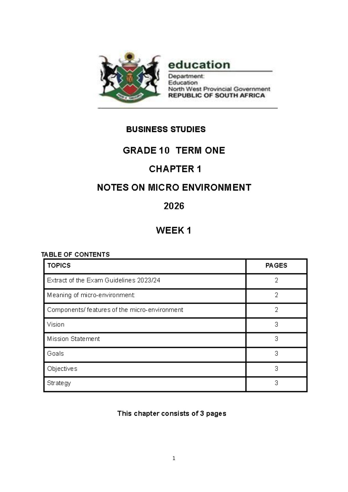 2026 BSTD Grade 10 Term 1 Week 1 Notes on Micro Environment - Studocu