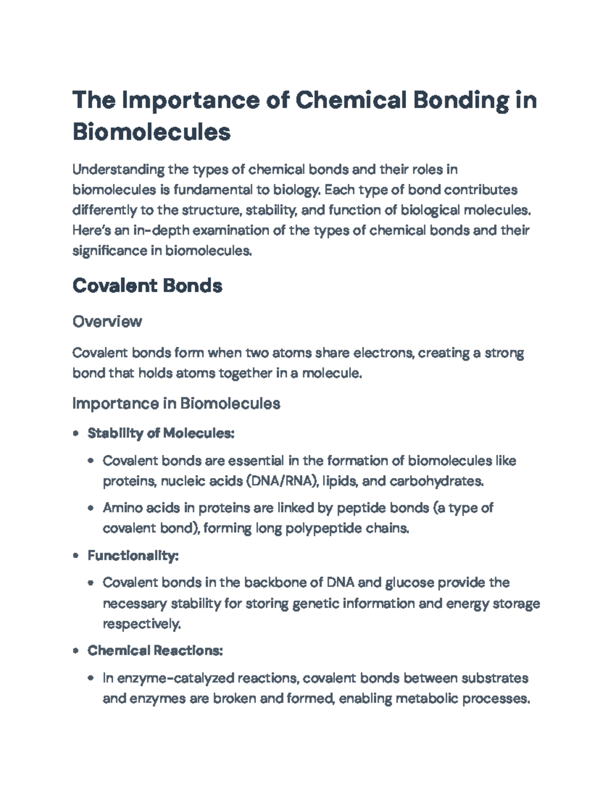 Chemical Bonds and Their Importance in Biomolecules: A Detailed ...