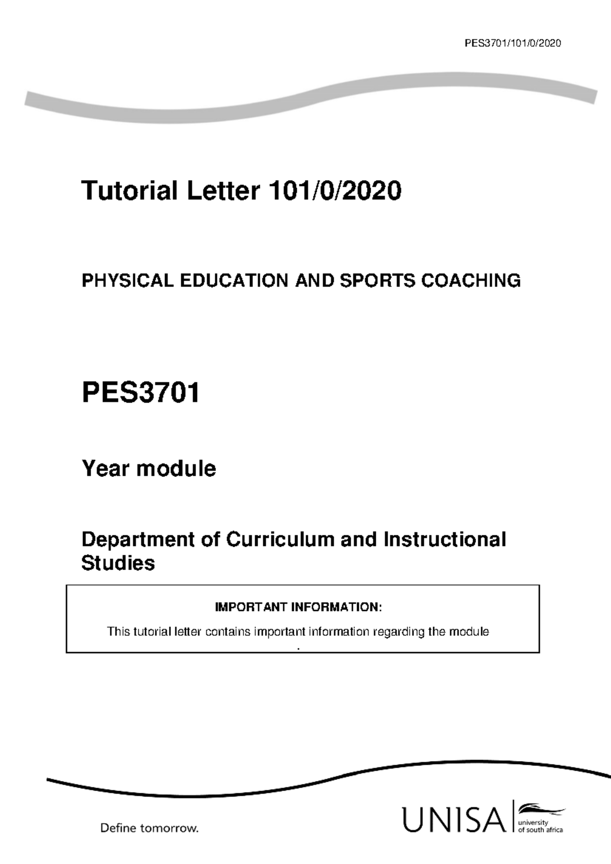 PES3701 Tutorial Letter: Key Module Information and Study Plan - Studocu