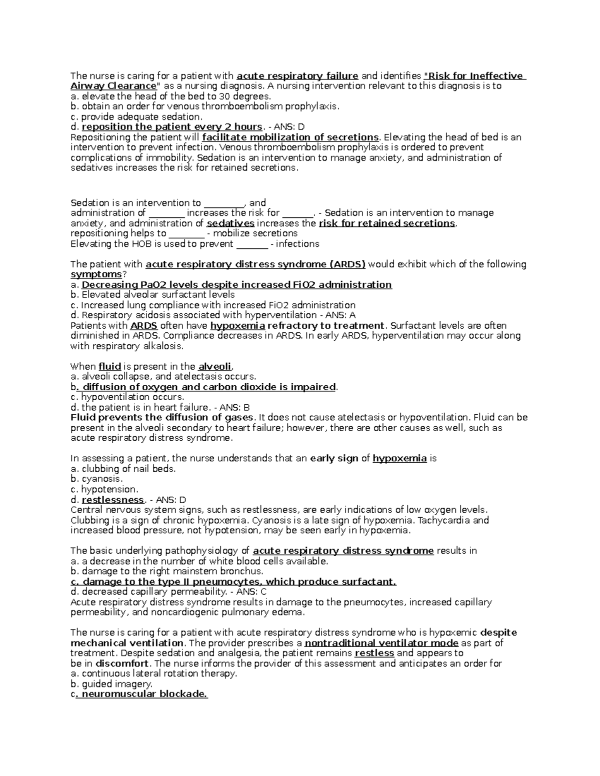 Critical Care Respiratory Nclex Q's - The nurse is caring for a patient ...