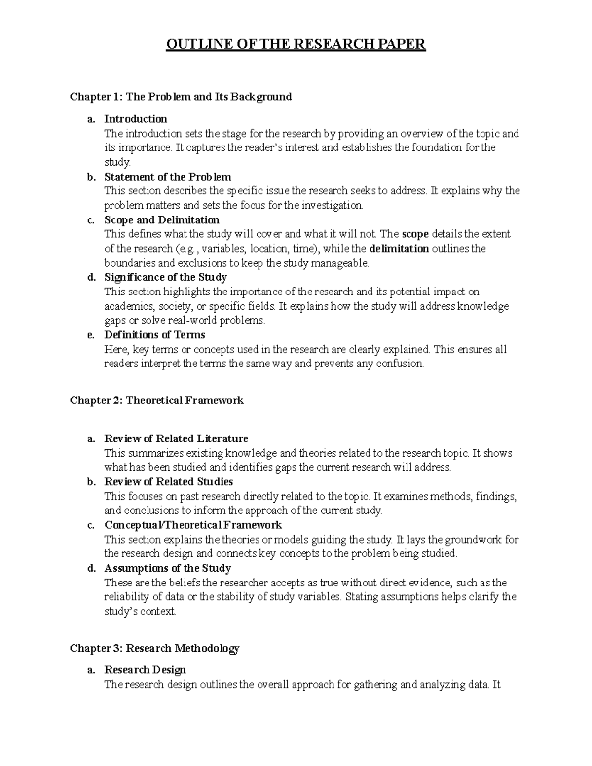 Research Paper Outline: Methodology, Framework, & Significance - Studocu