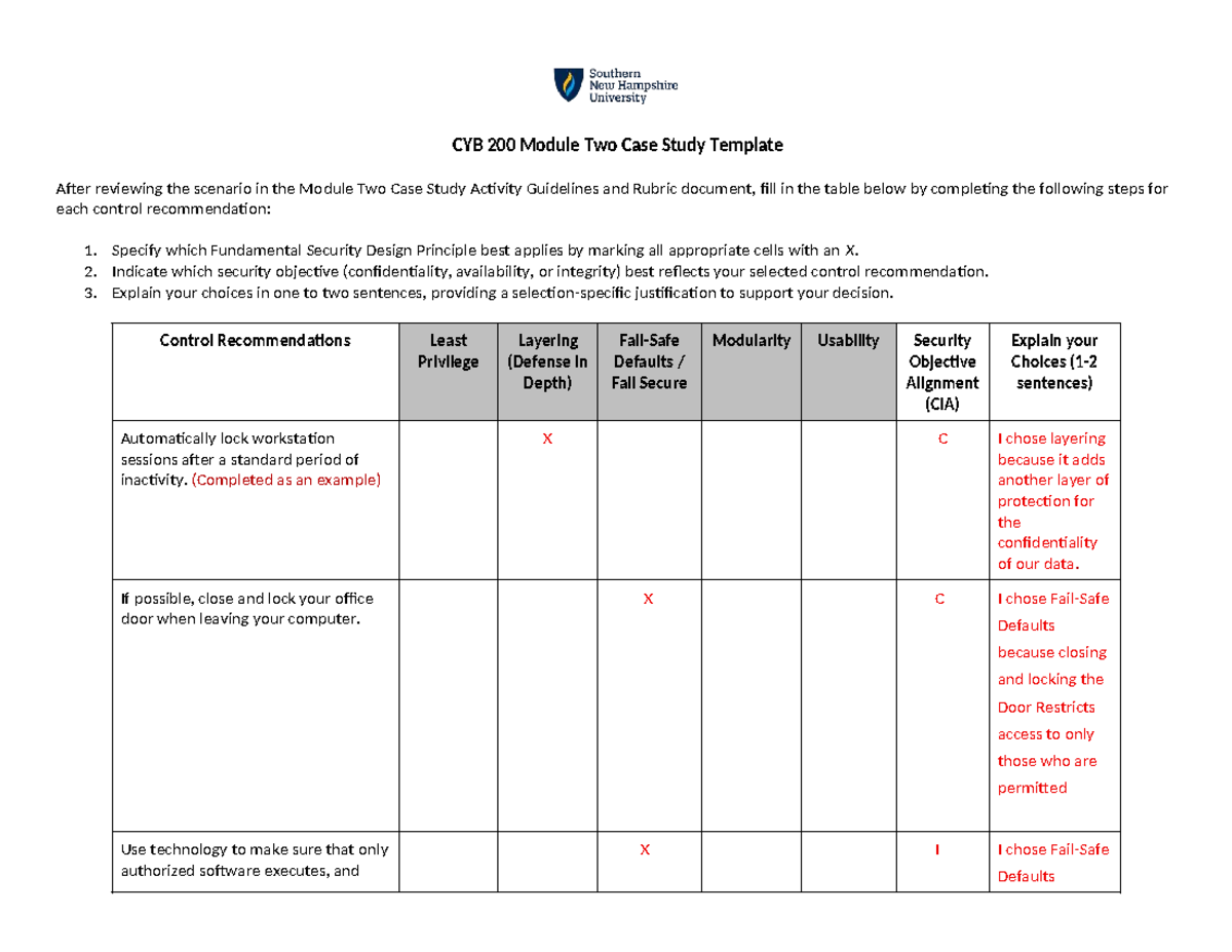 CYB 200 Module Two Case Study: Security Control Recommendations - Studocu