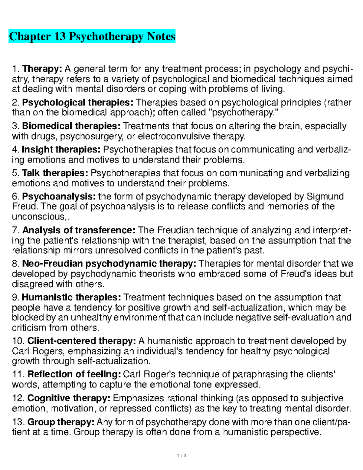 Chapter 13: Comprehensive Psychotherapy Notes for Psychology Studies ...