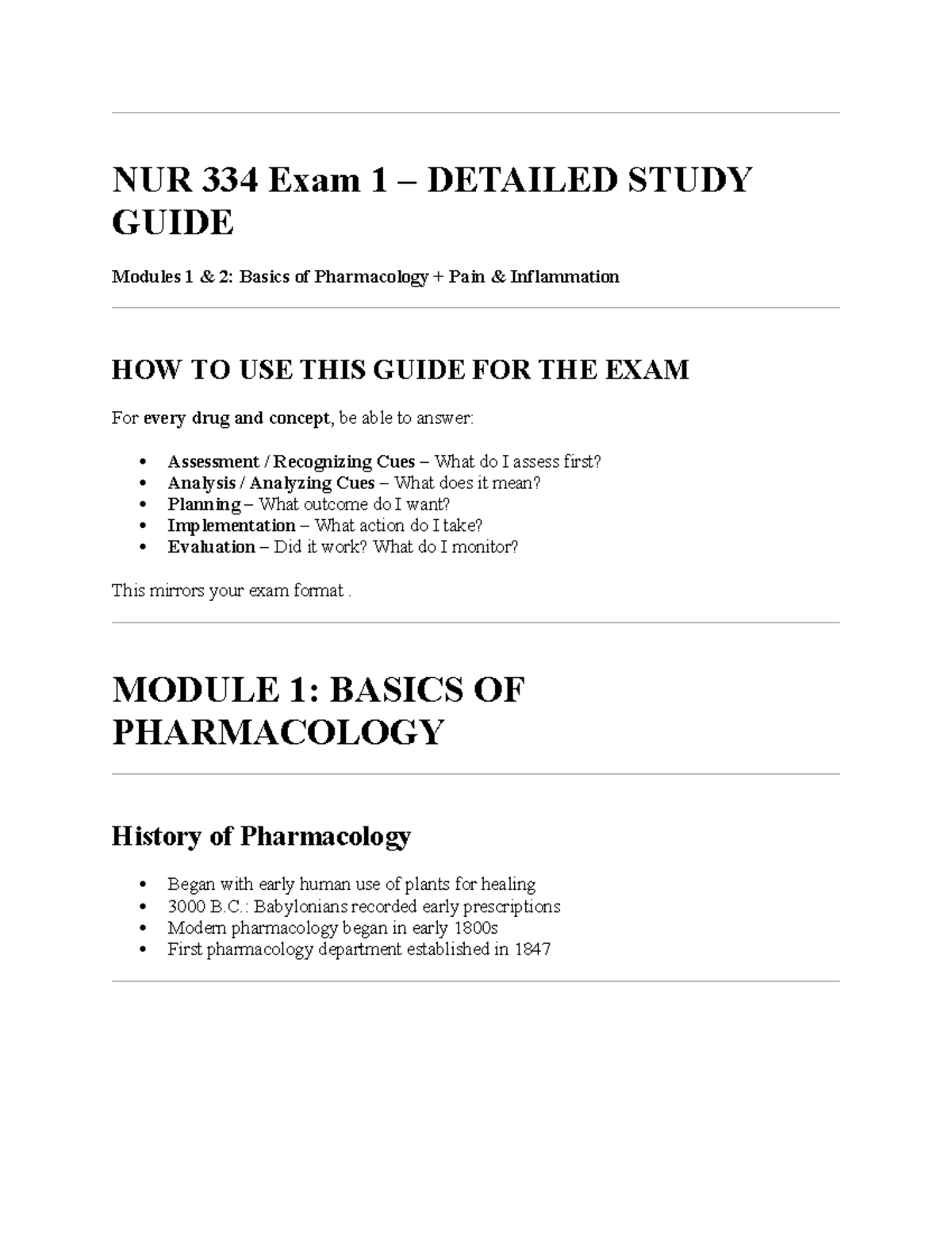 NUR 334 Exam 1 Study Guide: Pharmacology & Pain Management Insights ...
