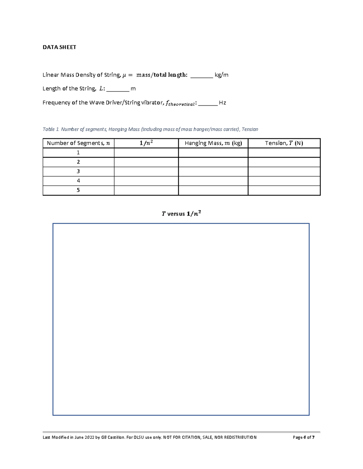 Standing Waves Data Sheet - Last Modified in June 2022 by GB Castillon ...
