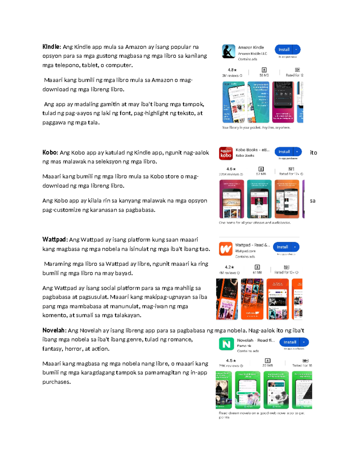 MGA-APP - Paghahambing ng mga Popular na Reading Apps - Studocu